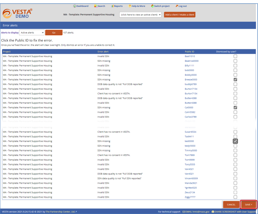 Error Alerts – How to manage error alerts – VESTA MA Support